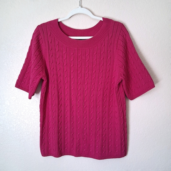 Talbots | Tops | Talbots Cable Knit Crew Neck Pullover Top Womens Xl ...